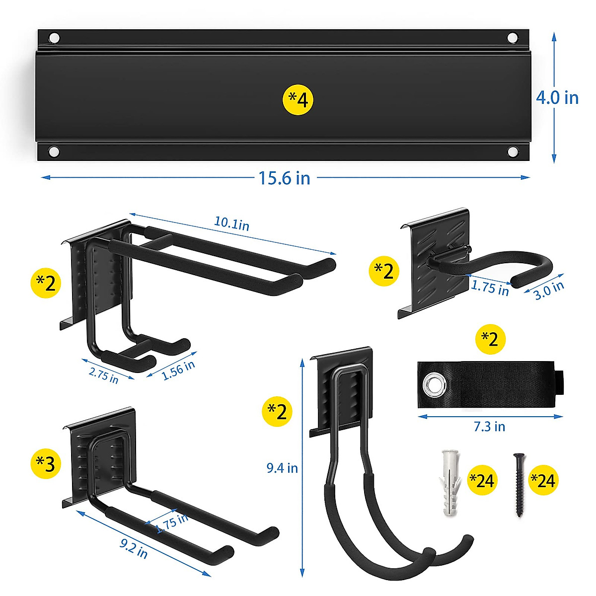 Ailadl Wall Mount Tool Storage Rack, 15 PCS Heavy Duty Steel Yard Garden Tool Organizer, Garage Tool Organizer Wall Mounted Storage System Hold Up to 550lbs, with 2 Extension Cord