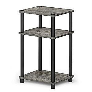 Furinno Turn-N-Tube 5-Tier Corner Square Rack Display Shelf, Round, French Oak Grey/Black & Just 3-Tier End Table, 1-Pack, French Oak Grey/Black