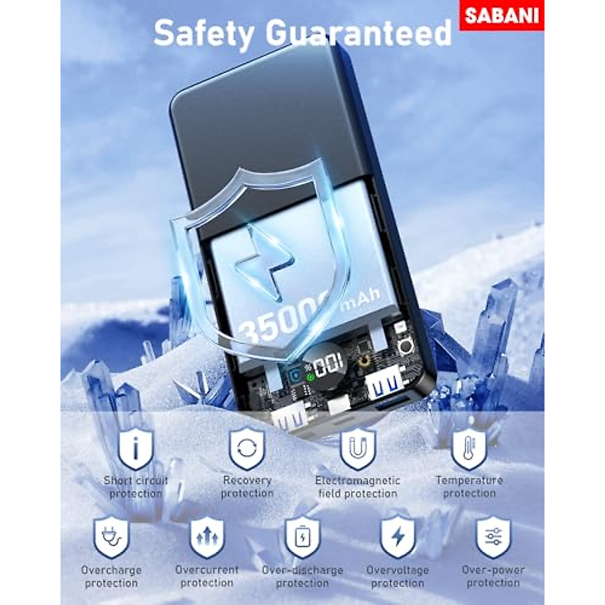 SABANI Portable Charger 35000mAh Power Bank - Portable Battery with 4 Built in Cables, 22.5W Fast Charging Battery Pack Compatible with iPhone 16 15 14 13 Samsung Android Phone etc (1 Pack, Black)