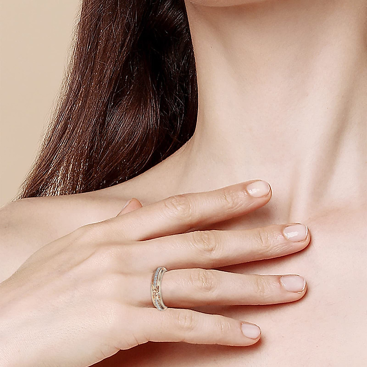 Fashion 2PCS Simulated Diamond Ring Square Cut Zircon Ring for Women Wedding Band Engagement Ring (Rose Gold, 7)