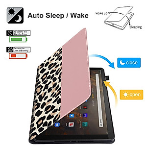 Case for Amazon Kindle Fire HD 8 Tablet 8"(12th/10th Generation, 2022/2020 Release) & HD 8 Plus Tablet，Slim Fit Foldable Standing Cover Case with Auto Sleep/Wake，Leopard Pink