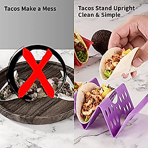 Premium Large Taco Holder Stand, Colorful Taco Holders Set of 6 or 4, Taco Stands for 3 Tacos, Soft or Hard Taco Shell Holder, Street Taco Rack, Taco Tray Plates, BPA Free, Dishwasher&Microwave Safe
