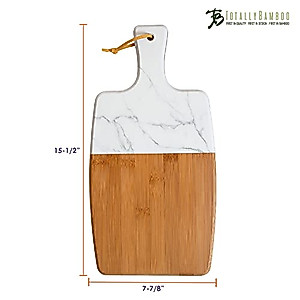 Totally Bamboo UV Printed Faux Marble Serving Paddle, Bamboo Cutting Board with Handle for Kitchen and Charcuterie Boards