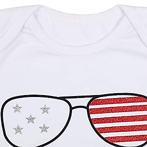 UNIQUEONE 3Pcs Baby Girls Merica Flag Stars Print Romper Bodysuit Sequins Shorts+Headbands Sets