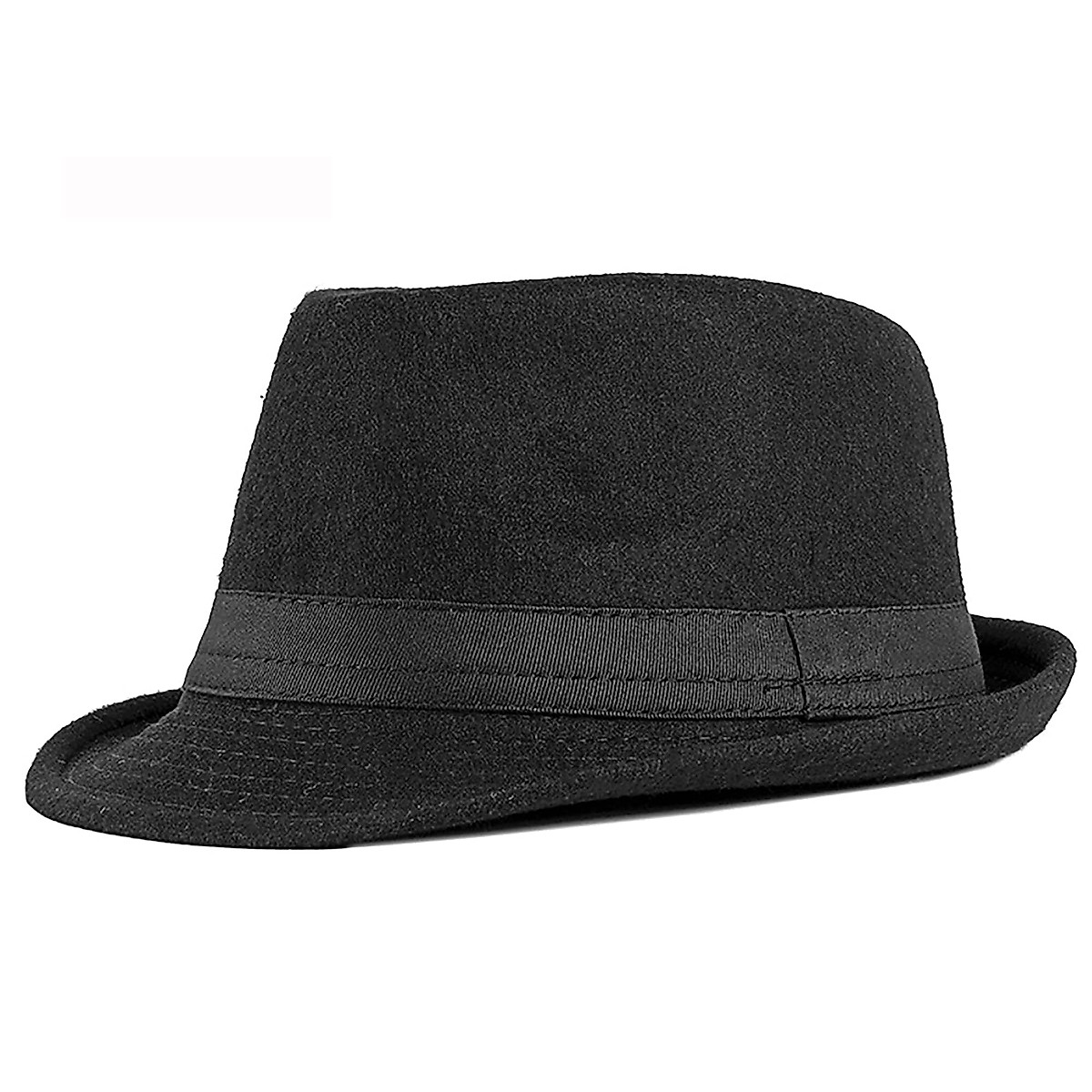 Mens Classic Jazz-Fedora-Hat Manhattan Structured Gangster Trilby Cuban Short Brim Vintage Panama Hats (L:58.5cm/23.03inch, Black)