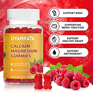 OVANKATA Calcium Magnesium Gummies with High Absorption 300mg Calcium 51mg Magnesium Citrate, Vitamin D3, Support for Bone, Leg Cramps & Muscles Relaxation, Vegan, 60 Gummies