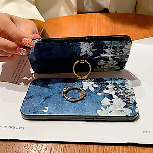 Easyscen for Oneplus 8T 5G Flower Phone Case Girls Women Cute Floral Slim TPU Shockproof Protective Cover with Gold Ring Kickstand Lake Blue Case Compatible with Oneplus 8T 5G (2020)