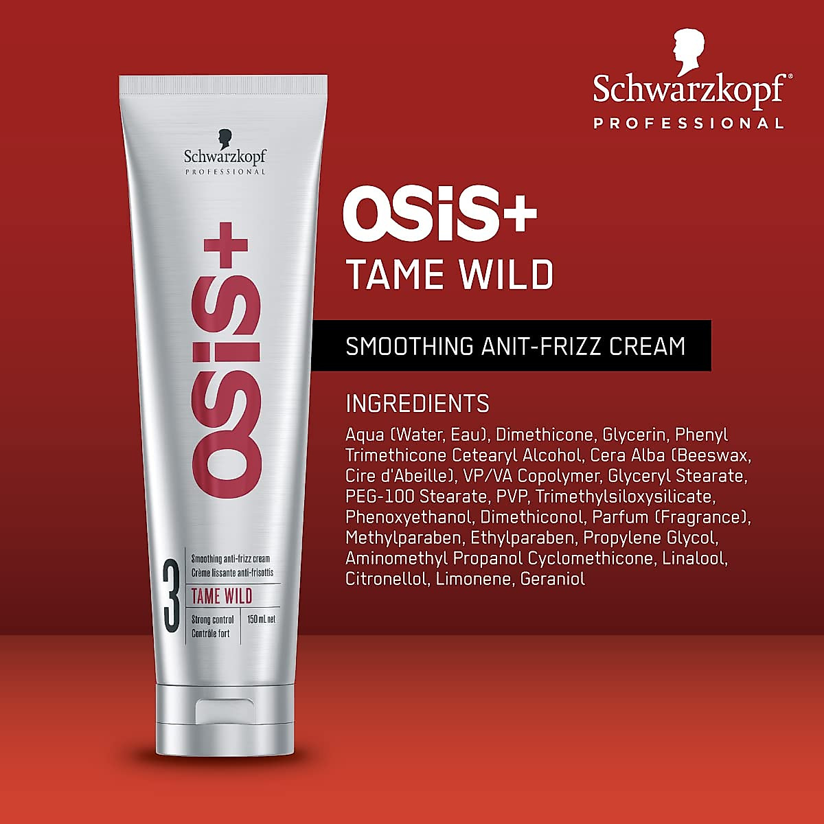 OSiS+ Tame Wild – Smoothing Anti-Frizz Cream - Strong Control and Long-Lasting Anti-Humidity Effect – Styling Product for Heat Protection, Surface Smoothness and Shine, 5 oz