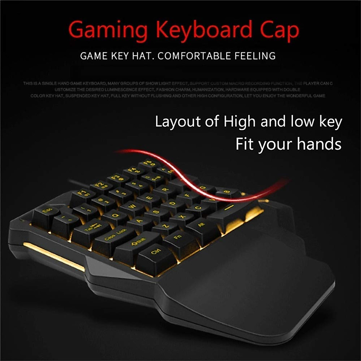 TIDECAT One-Handed RGB Backlit Gaming Keyboard,35 Keys Mini Gaming Keypad,Portable Game Controller for PC PS4 Xbox Gamer,Black,17.3x23x3.7cm