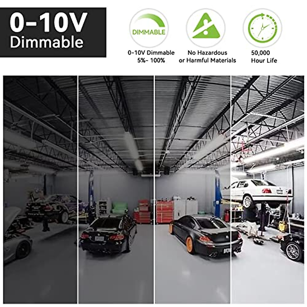 hykolity 8FT LED Shop Light, 65/75/90W LED Strip Light, [6-lamp F32T8 Fluorescent Equiv.] 3500K/4000K/5000K CCT Selectable, 130lm/W Commercial Grade LED Strip Light Fixture for Warehouse -2 Pack