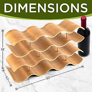 SereneLife Bamboo Wine Rack-4 Tier Countertop Shelf with Slots That Holds 14 Bottles, Unique Stackable Wooden Holder, Save Space for Cabinet, Kitchen and Pantry, Modern Contemporary Wave Design