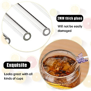 5 Pcs Reusable Glass Straws,Colorful Butterfly on Clear Straws With Design 7.9in X 8mm Shatter Resistant Bent Drinking Straws with 2 Cleaning Brushes for Shakes,Juices,Smoothies, Cocktails