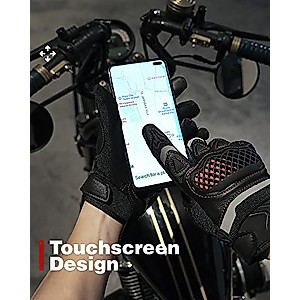 Motorcycle Gloves Touchscreen Motorbike Riding Gloves for Men and Women with Soft Knuckle Protective Gear for Powersports,Red XX-Large