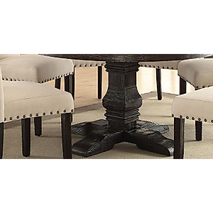 Acme 7PC Round White Marble Top Weathered Black Finish Wood Dining Table Set