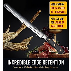 Bright Hobby Meat Carving Knife - Razor Sharp 12 in Large Slicer for Meat, Slicing Cutting, Brisket, Beef, BBQ, Ham etc. The Best Brisket Knife, White, (SK-001)