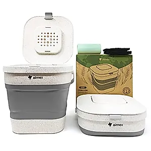 AIRNEX Collapsible Countertop Compost Bin with Lid - 1 Gallon Food Waste Bin for Kitchen Made of Wheat Straw - Odor Free Indoor Compost Bin for Kitchen with Compostable Trash Bags and Carbon Filters