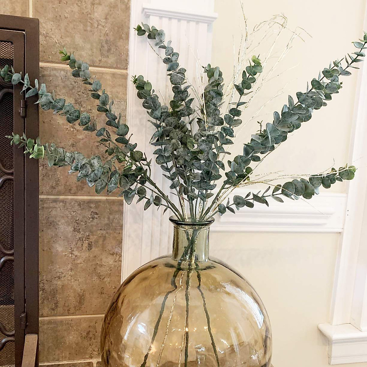 Ollain 5 Pcs Artificial Eucalyptus Greenery Stems Plants 29.5" Tall Fake Eucalyptus Leaves Spray Silver Dollar Eucalyptus Branches Plant for Home Garden Office Store Decoration