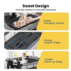 VIVOHOME 5 in 1 Baby Bassinet Bedside Sleeper Pack and Play with Mosquito Net, Diaper Changer, Safety Strap, Stand Up Ring, Mattress, Music Box Portable Travel Crib for Newborn to Toddlers, Black