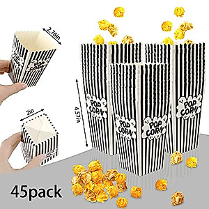 Paper Popcorn Bags, DECYOOL 45 Popcorn Bags Black and White Movie Night Popcorn Boxes Mini Pop Corn Buckets and Container for Home,Carnival Party, Decorations