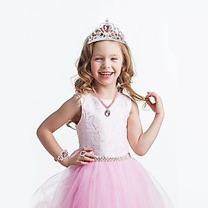 Princess Dress Up Party Accessories for Princess Costume Gloves Tiara Wand Necklace Earrings Bracelet and Ring Gift Set 9pcs (Pink, Set of 7, 9pcs)