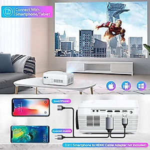 Full HD Bluetooth Projector Built in DVD Player, 8500LM 1080P Supported, Portable Mini DVD Projector for Outdoor Movies, 250" Home Theater, Compatible with iOS/Android/TV Stick/PS4/HDMI/USB/TF Card