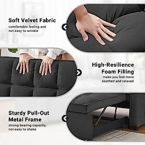 Rovibek 3 in 1 Sleeper Sofa Bed, Pull Out Couch, Convertible Futon Loveseat with krest, Dinotefuran Living Room Chaise Lounr Home Apartment Office, Black