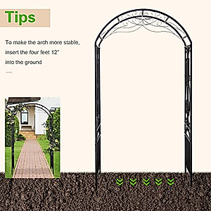 Peach Tree Outdoor Metal Garden Arch, 7' 3" H x 3' 11" W Iron Black Trellis Arbor Various Climbing Plant Growing Lawn Backyard