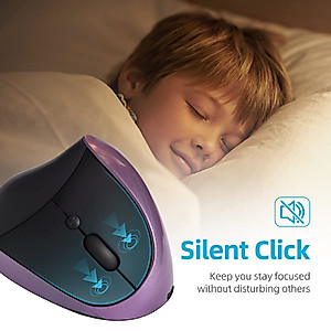 Woddlffy Ergonomic Mouse Wireless,Rechargeable Vertical Mouse Right Handed Small Mouse with 6 Buttons 1000/1200/1600 for Laptop,Desktop,PC, MacBook（Purple