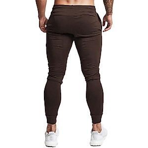 BUXKR Men's Slim Joggers Workout Pants for Gym Running and Bodybuilding Athletic Bottom Sweatpants with Deep Pockets,Brown,S