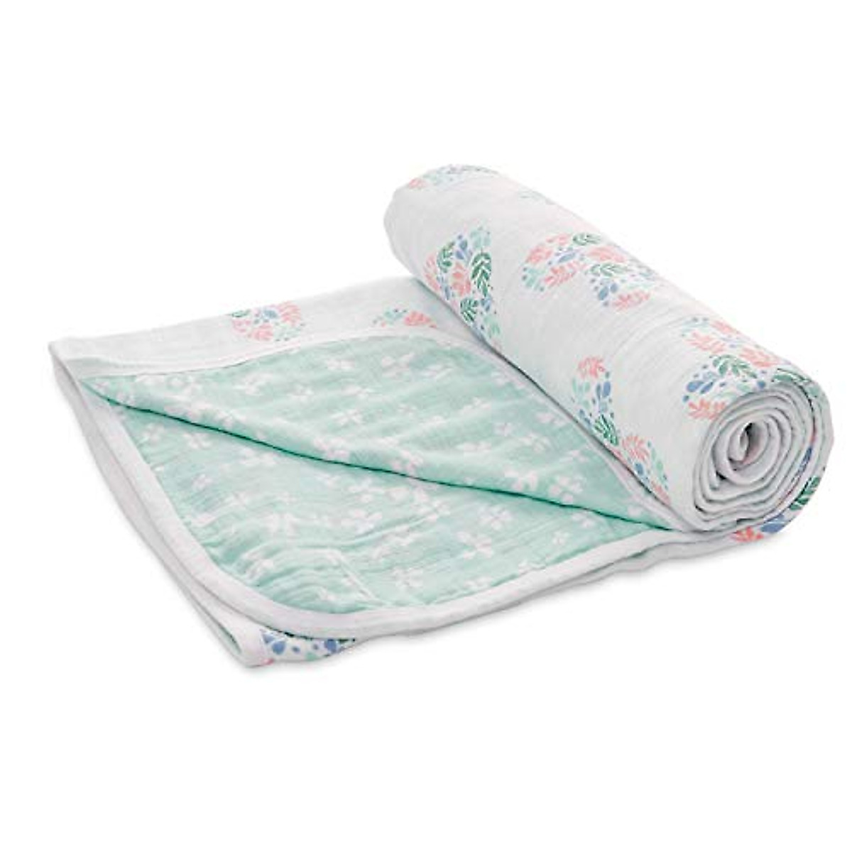 aden + anais Aden Stroller Blanket, 100% Cotton Muslin, 2 Layer Lightweight and Breathable, 27.5 x 27.5 inch, Briar Rose - Floral Heart