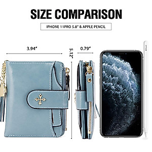 ZLONUBEY Wallet for Women Genuine Leather RFID Blocking Small Women Wallets Bifold Card Case with Zipper Pocket(Blue)