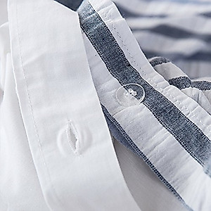 Merryfeel Seersucker Duvet Cover Set King,100% Cotton Woven Seersucker Stripe Bedding Set,3 Pieces (1 Comforter Cover with 2 Pilowwshams)- Blue King