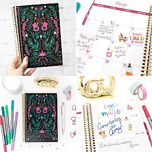 bloom daily planners UNDATED Spanish Calendar Year Day Planner - Passion/Goal Organizer - Monthly/Weekly Agenda Book with Tabs (January to December) - 6" x 8.25" - Folky Floral