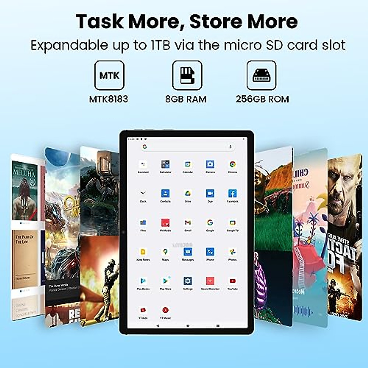 2023 𝐍𝐄𝐖 𝐀𝐧𝐝𝐫𝐨𝐢𝐝 𝟏𝟐 Tablet-10.1 Inch Gaming Tablet with 13MP Dual Camera,MTK8183 Octa-Core 2.0Ghz Processor,6000mAh Battery Capacity,8GB RAM+256GB ROM,2.4+5G Dual Band WiFi+Bluetooth 5.0