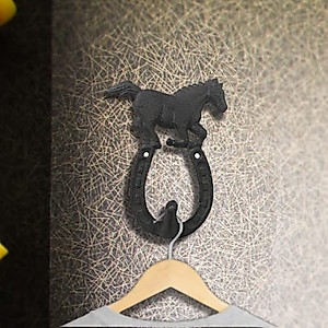 Comfy Hour 5.7" Cast Iron Running Horse Single Key Coat Hook Clothes Rack Wall Hanger, Rustic, Recycled, Dark Brown, Antique & Vintage Collection