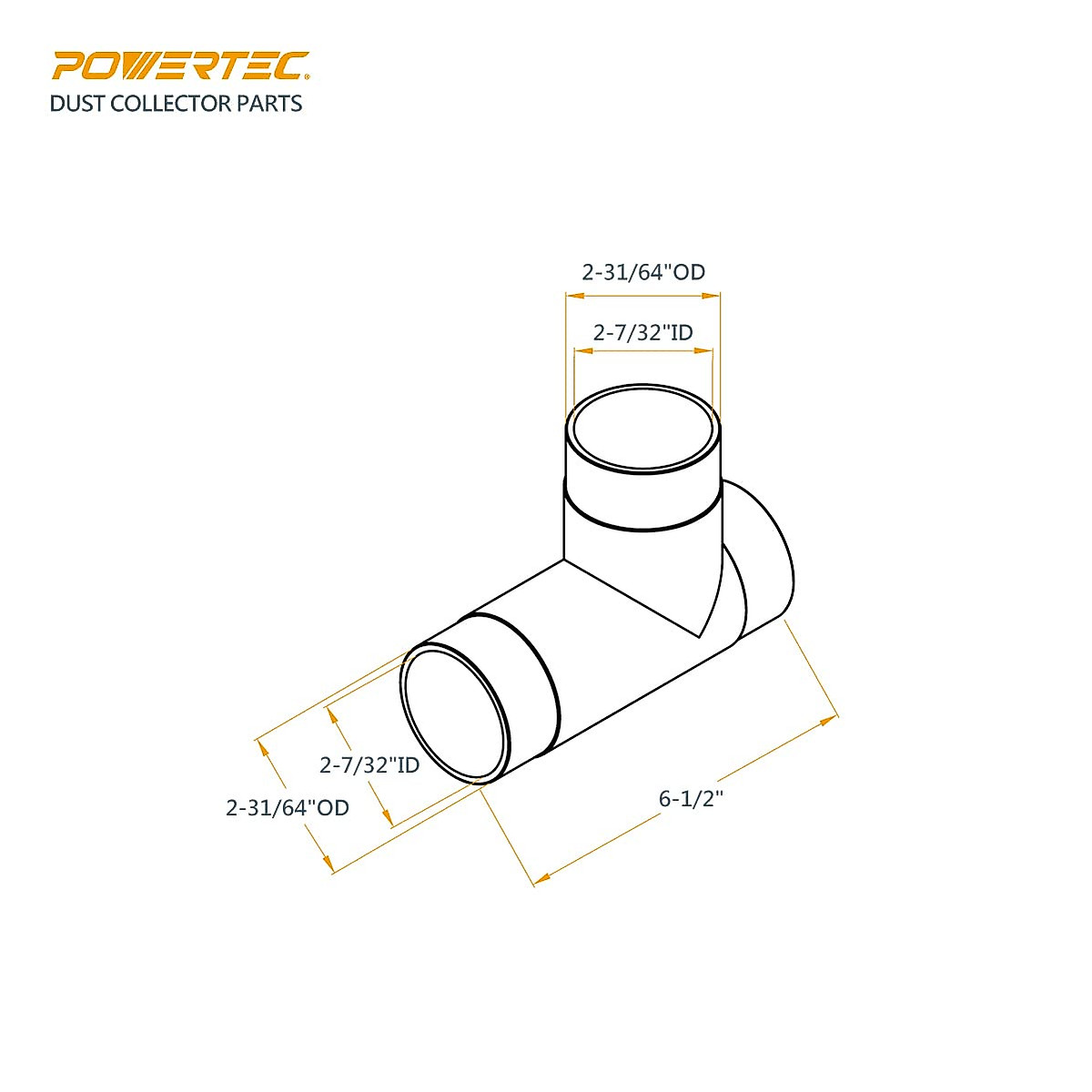 POWERTEC 70180V 2-1/2-Inch Dust Collection T-Fitting, 1 PK