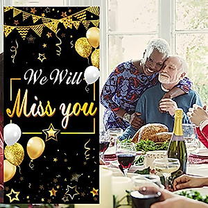 Luxiocio We Will Miss You Door Banner Backdrop Decorations, Going Away Party Farewell Party Door Cover Supplies, Black Gold Happy Retirement Party Décor for Coworker