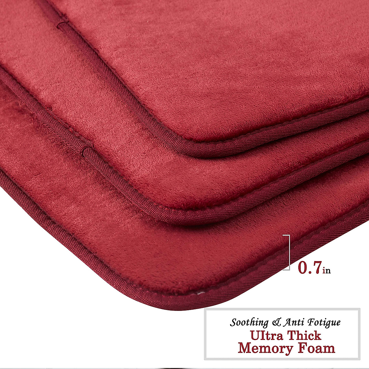 Sweet Home Collection Bathroom Rugs Memory Foam Bath or Shower Mat Slip Resistant Extra Absorbent Soft Fluffy Non Skid Rectangle, 2 Piece Set, Burgundy Red