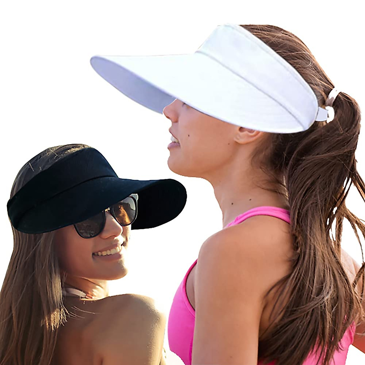 2PCS Wide Brim Sun Visor Hat Women Large UV Protective Golf Beach Cap, Design in Korea