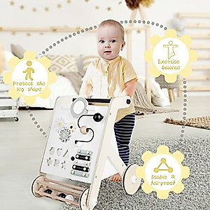 Asweets Wooden Baby Walker Push and Pull Learning Activity Walker with Roller for Boys and Girls Stand Learning Walker Toddler Toy