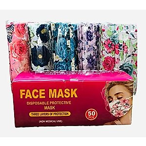 horsemen Disposable Safety Mask 3 Layer Protection Face for Adults 50 pcs (Flower Assorted Print), Flower Assorted Print, Multi Color (Designs and Colors May Vary), 50 Count (Pack of 1)