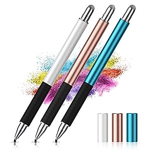 Stylus Pen for iPad (3 Pcs), Universal Stylus with High Sensitivity Disc & Fiber Tip, Compatible with iPad, iPhone, Android and Other Capacitive Touch Screens