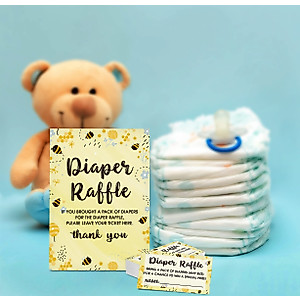 Gihyan Diaper Raffle Baby Shower Game Set(1 Standing Sign + 50 Guessing Cards), Bumble Bee Diaper Raffle Tickets for Baby Shower, Honey Honeycomb Baby Shower Party Favor Decor - A20