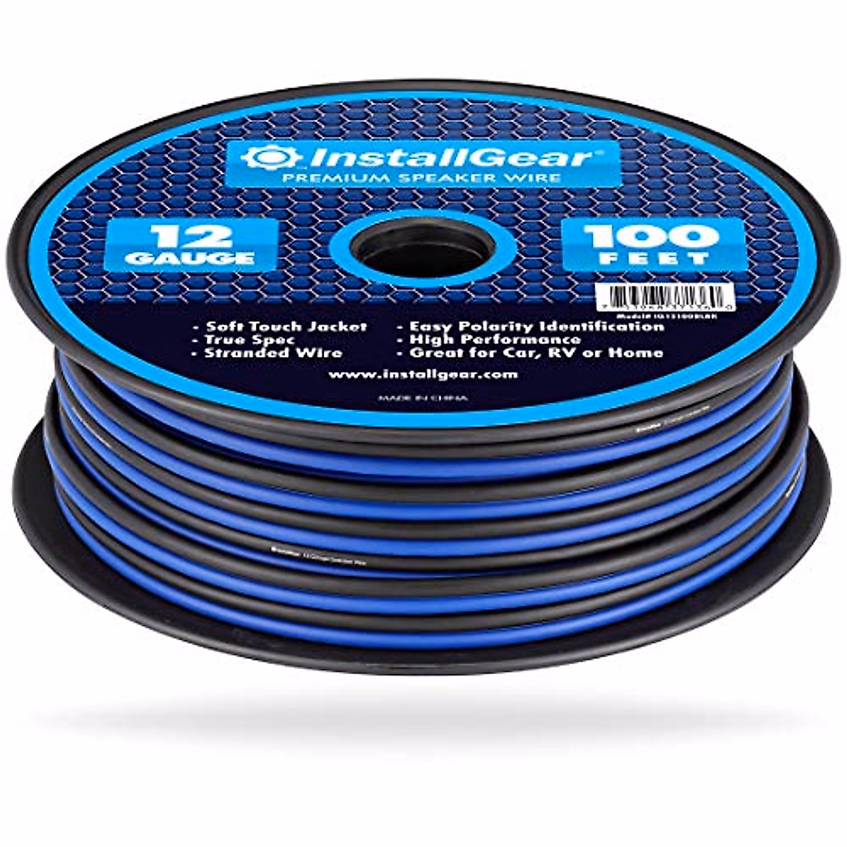 InstallGear 12 Gauge Speaker Wire AWG (100ft - Blue/Black) | Speaker Cable for Car Speakers Stereos, Home Theater Speakers, Surround Sound, Radio, Automotive Wire, Outdoor | Speaker Wire 12 Gauge