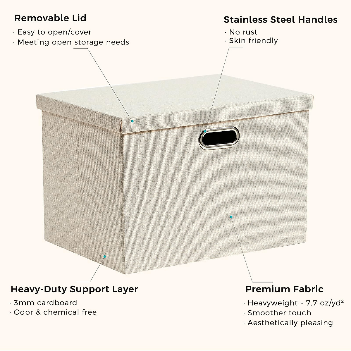 FABINADO 7.7 oz/yd² Fabric Storage Bins with Lids - Foldable Closet Linen Organizer, 5 Pack(Candlelit Beige, Large, 15.4" x 10.6" x 9.8")