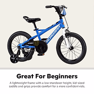 Schwinn Koen & Elm BMX Style Toddler and Kids Bike, For Girls and Boys, 16-Inch Wheels, With Saddle Handle, Training Wheels, Chain Guard, and Number Plate, Recommended Height 38-48 Inch, Blue