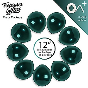 Treasures Gifted Fall Balloons Dark Teal Double Stuffed Balloons - Dark Emerald Green Layer Balloons 12 Inch Hunter Green Balloons - Dark Forest Green Balloons 36 Pack Autumn Party Decorations