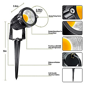 ALEDECO 5W Low Voltage Landscape Lights Outdoor 12V AC/DC LED Landscape Lighting 3000K Warm White Waterproof Garden Spotlights 500LM COB Landscape Pathway Lights for Yard,Tree,Lawn(8Pack)