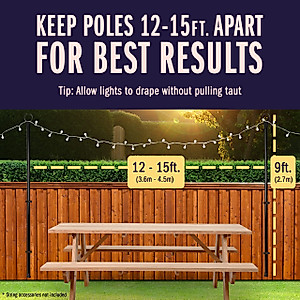 Holiday Styling String Light Poles w/Hooks for Outdoor String Lighting , Metal - Patio Light Accessories Ideal for Backyard, Weddings, and Parties