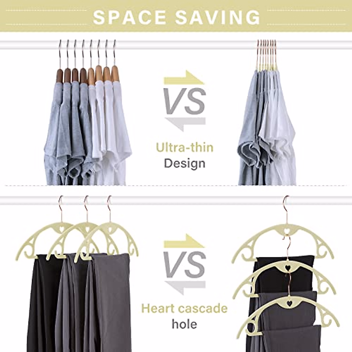 IEOKE Velvet Clothes Hangers, 50-Pack No Shoulder Bumps Suit Hangers Ultra Thin Space Saving 360 Degree Swivel Heavy Duty Hook Durable Hangers for Sweaters,Coat,Jackets,Pants,Shirts,Dresses (Ivory)